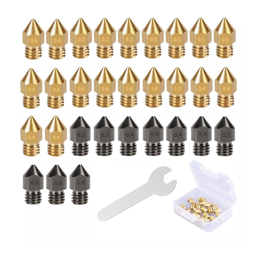 MK8 Nozzle Set – Brass & Hardened Steel with Wrench & Storage Box (31 ...